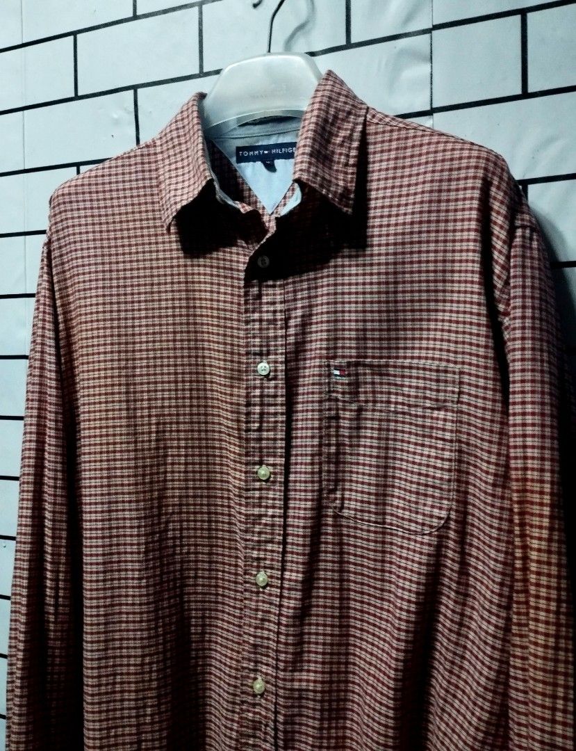 Tommy Hilfiger red checkered long sleeve polo, Men's Fashion, Tops ...
