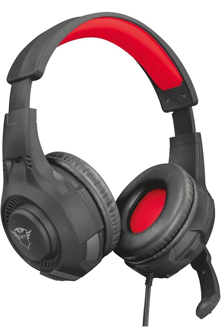 Trust GXT 307 RAVU Gaming Corded Stereo Over-ear Headphones, Black/Red, Audio, Headphones ...