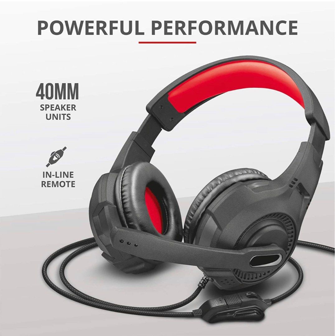 Trust GXT 307 RAVU Gaming Corded Stereo Over-ear Headphones, Black/Red ...