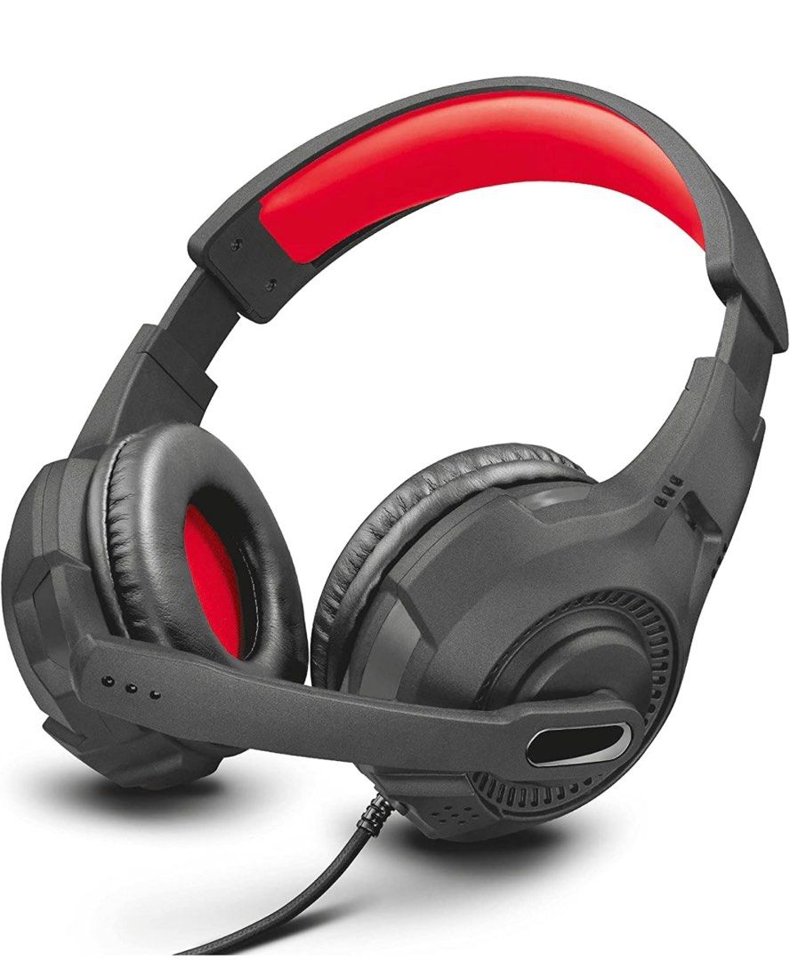 Trust GXT 307 RAVU Gaming Corded Stereo Over-ear Headphones, Black/Red, Audio, Headphones ...