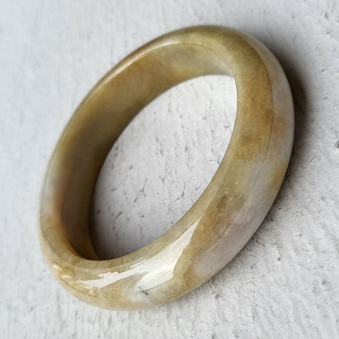 56mm Certified Type A Jadeite Wide Bangle Moonlight Yellow Jade 黄 ...