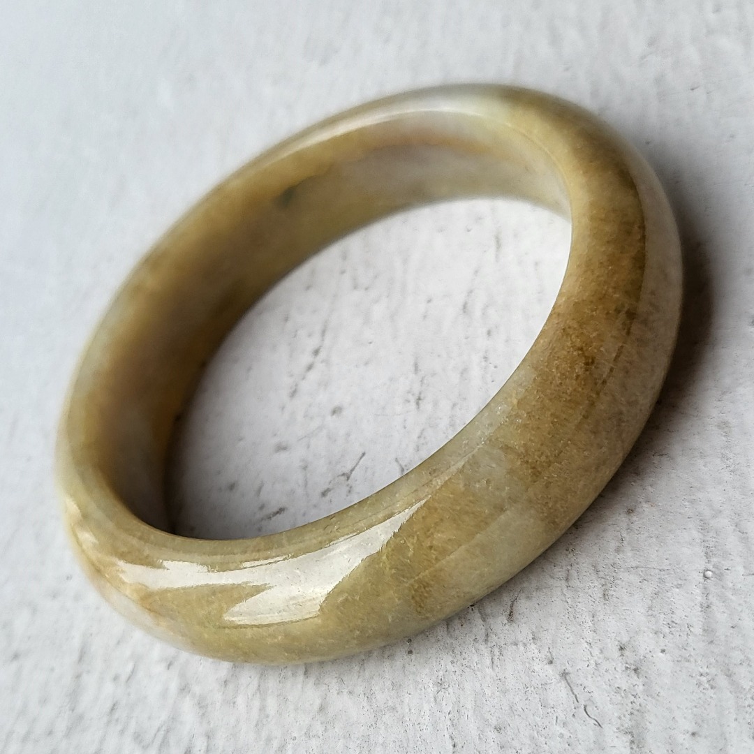 56mm Certified Type A Jadeite Wide Bangle Moonlight Yellow Jade 黄 ...