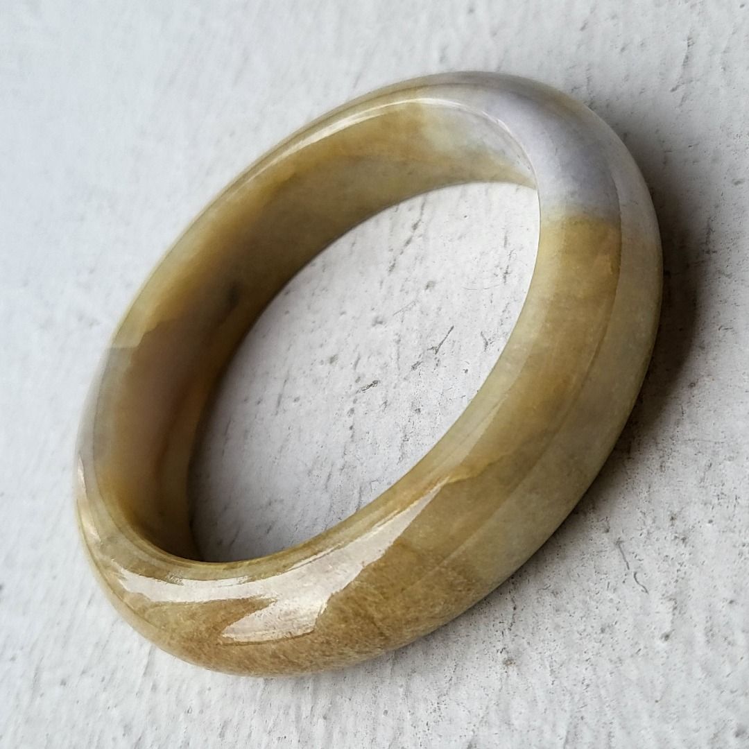 56mm Certified Type A Jadeite Wide Bangle Moonlight Yellow Jade 黄 ...