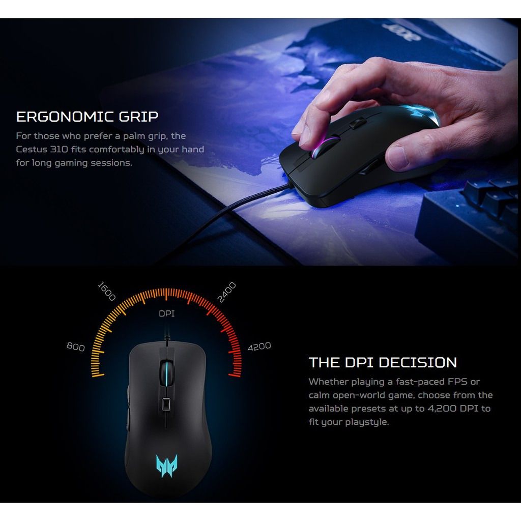 Acer Predator Cestus 310 4200dpi Gaming Wired Mouse Black&Acer Predator Cestus 330 Rgb Gaming ...