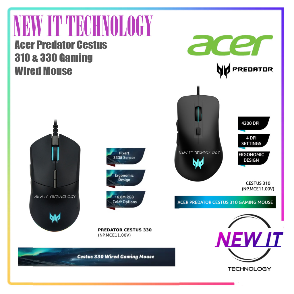 Acer Predator Cestus 310 4200dpi Gaming Wired Mouse Black&Acer Predator Cestus 330 Rgb Gaming ...
