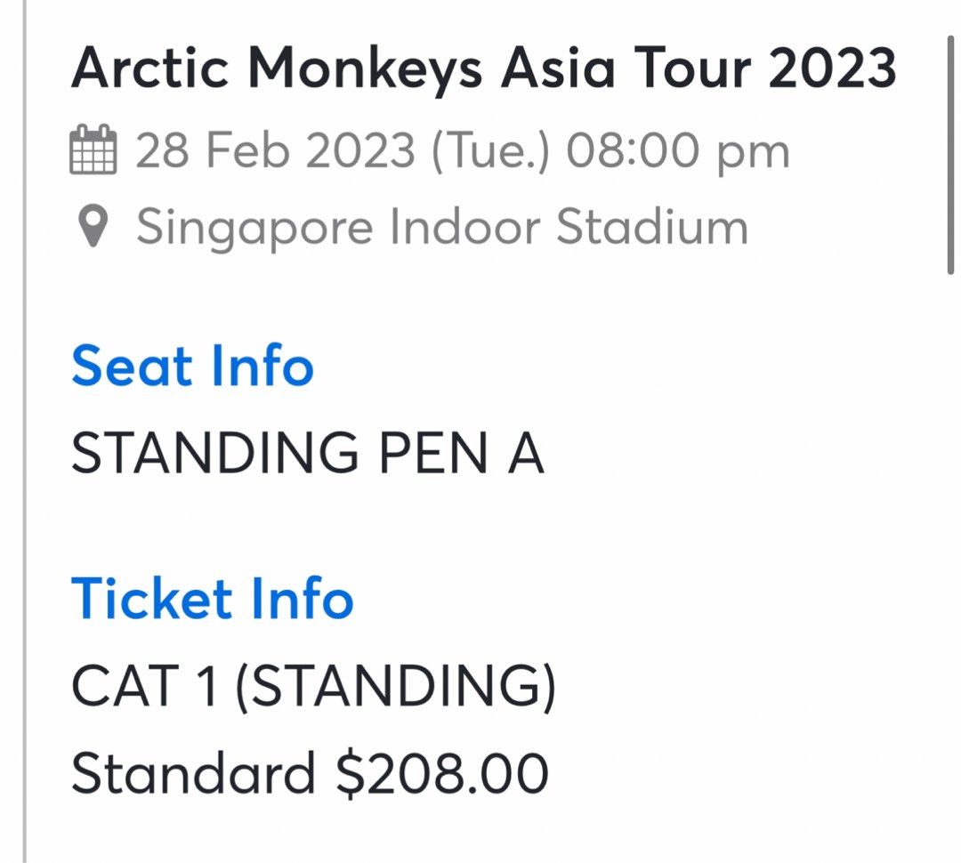 ARTIC MONKEY CONCERT TICKET, Tickets & Vouchers, Event Tickets on Carousell