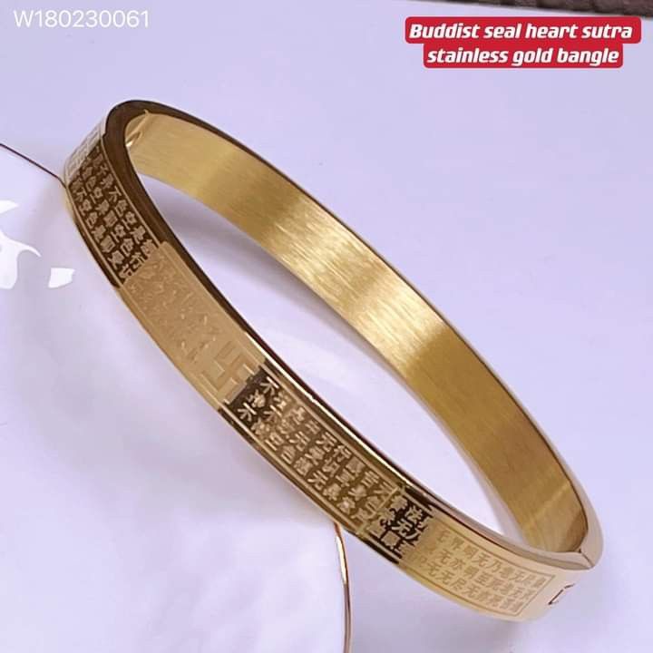 Buddhism seal heart sutra stainless gold bangle, Women's Fashion, Jewelry & Organizers ...