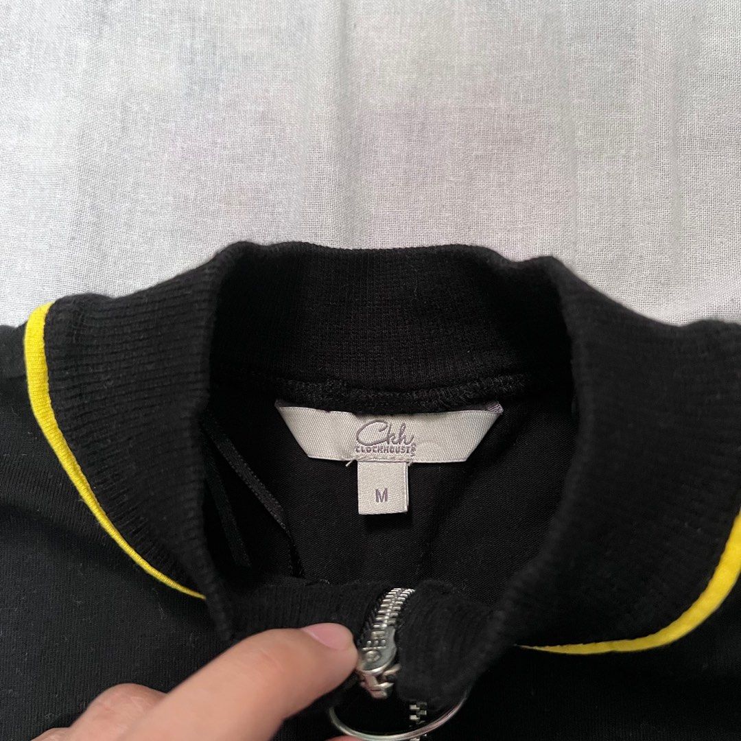 Clockhouse Half Zip Black Top with Yellow Lining, Women's Fashion, Tops ...