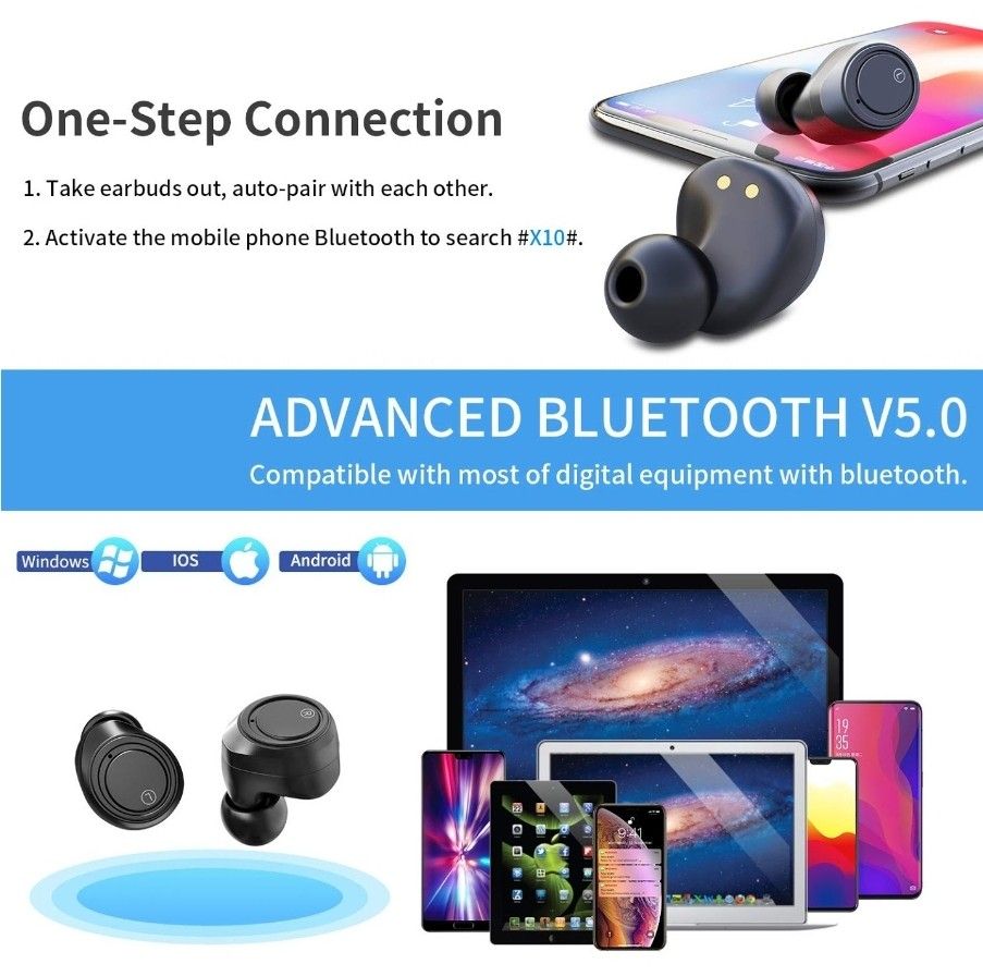 GRDE X10 TWS Wireless Earbuds, Bluetooth 5.0 Headphones 105H Playtime ...