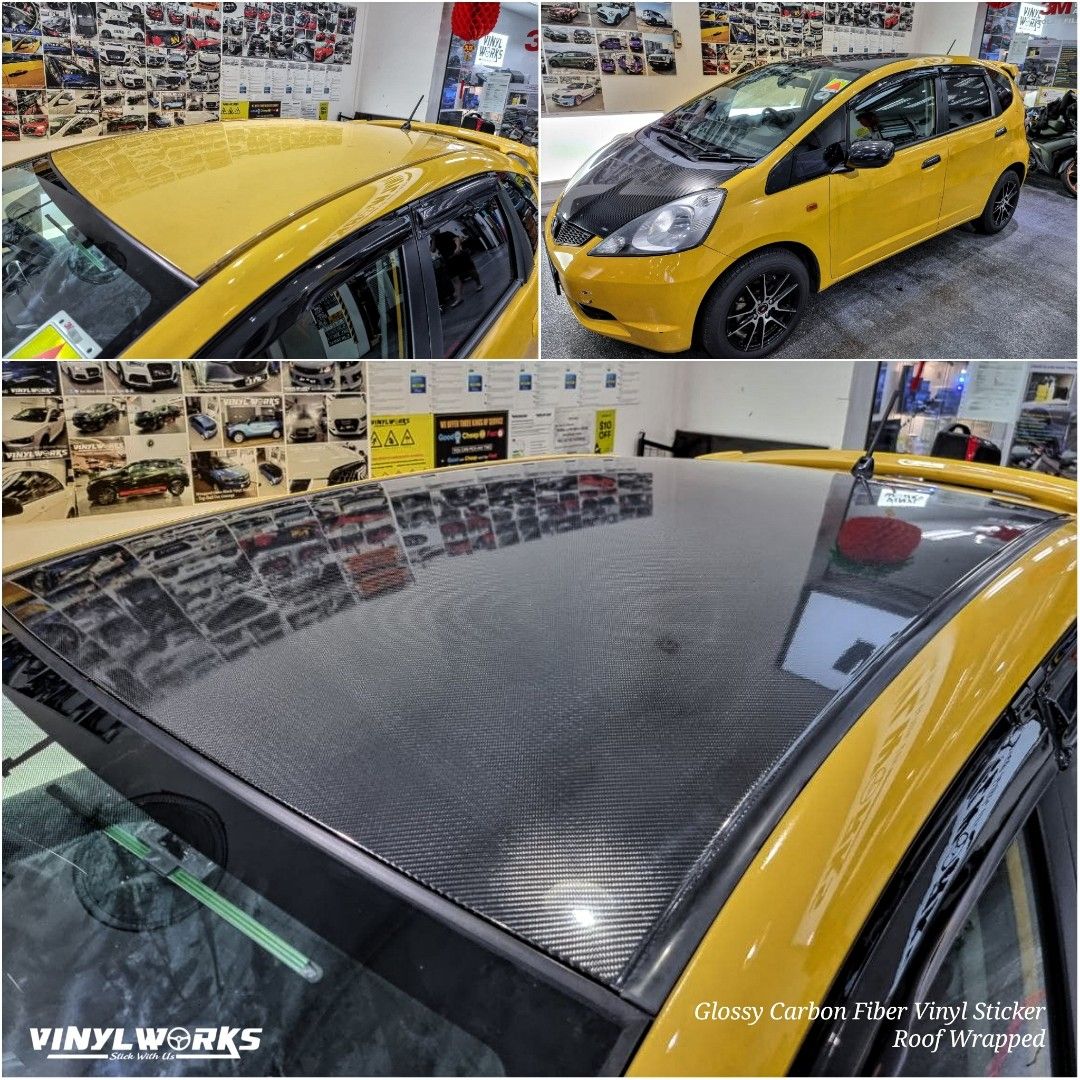 Honda Fit Roof wrap Glossy Carbon Fiber Printed Vinyl Sticker, Car ...