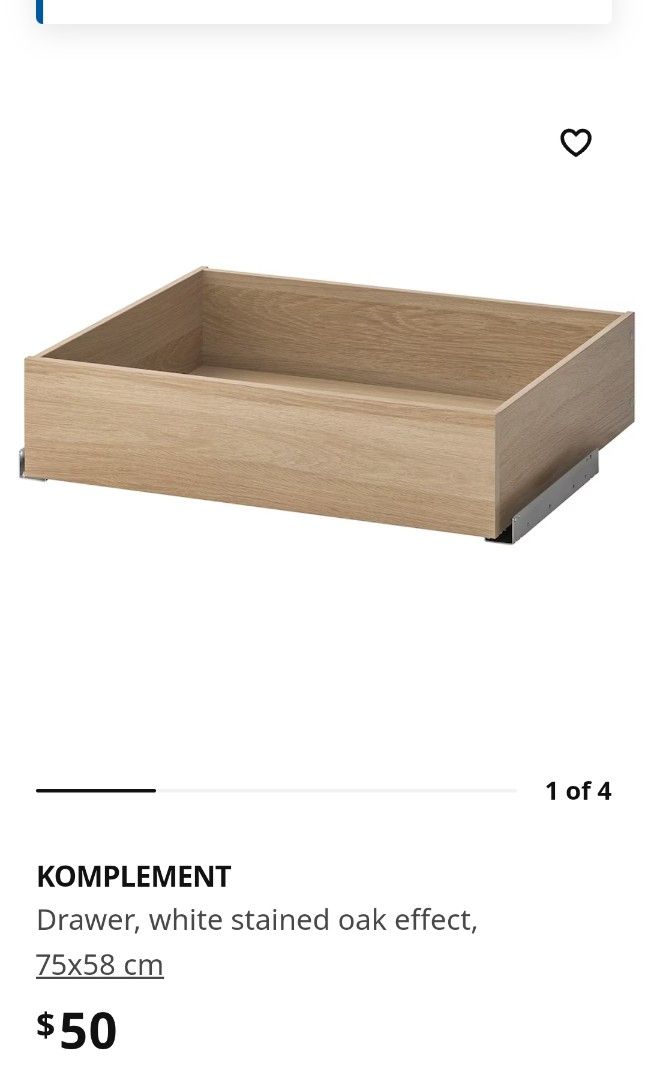 Ikea KOMPLEMENT Drawer, white stained oak effect, 75x58 cm, Furniture & Home Living, Furniture ...