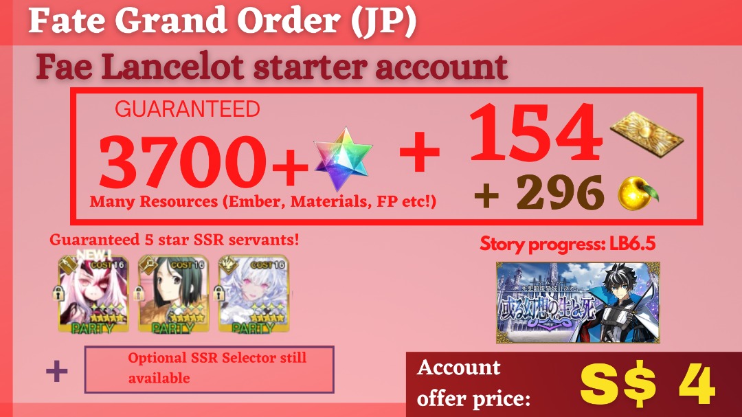 [JP Server] FGO Fate Grand Order Fae Lancelot Endgame reroll account ...