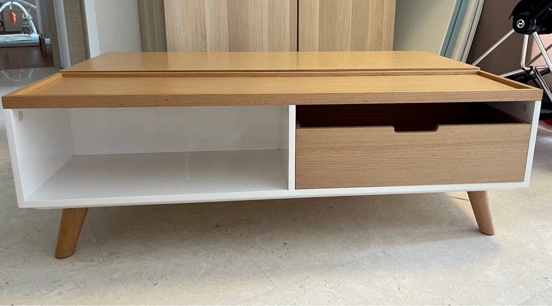 Nitori Coffee Table with Pull-out Tray, Furniture & Home Living ...