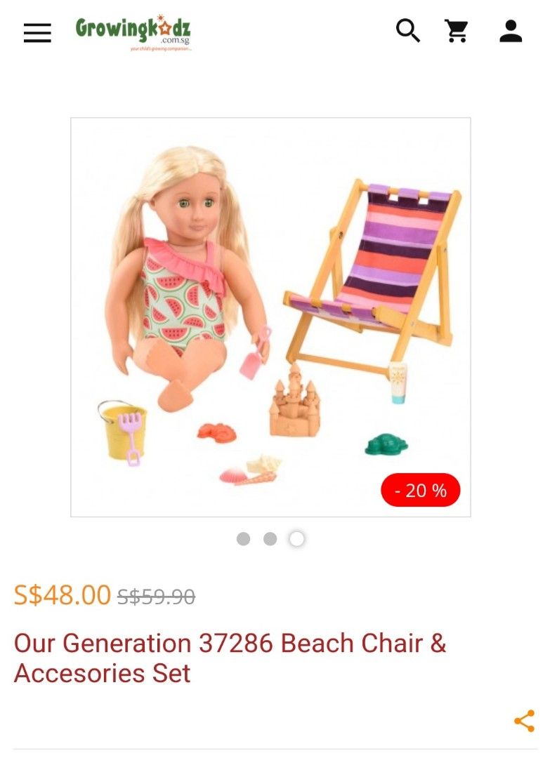 Our Generation Doll Beach Chair & Accessories Set, Hobbies & Toys, Toys ...