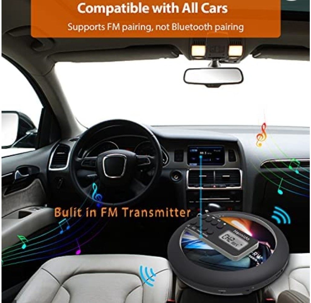 Rechargeable Portable Car CD Player, Hernido Discman CD Player with FM ...