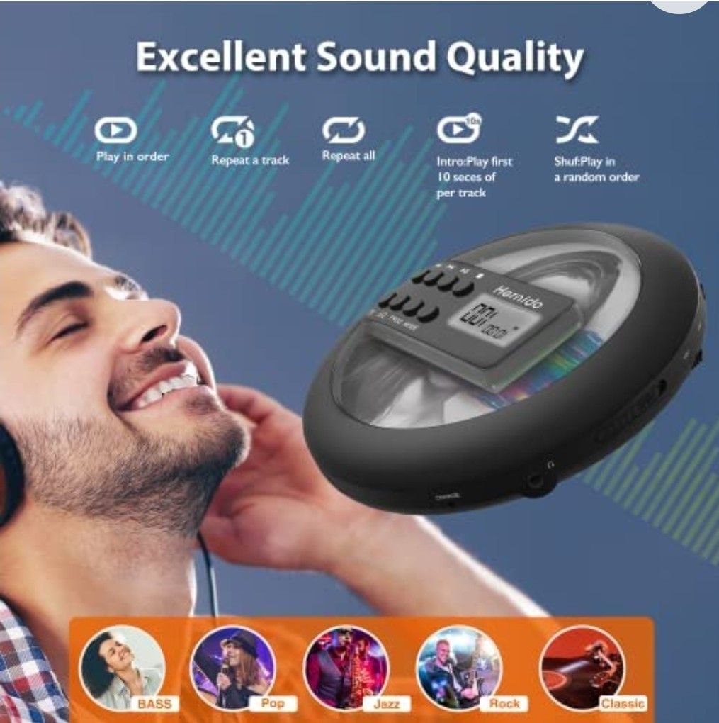 Rechargeable Portable Car CD Player, Hernido Discman CD Player with FM ...