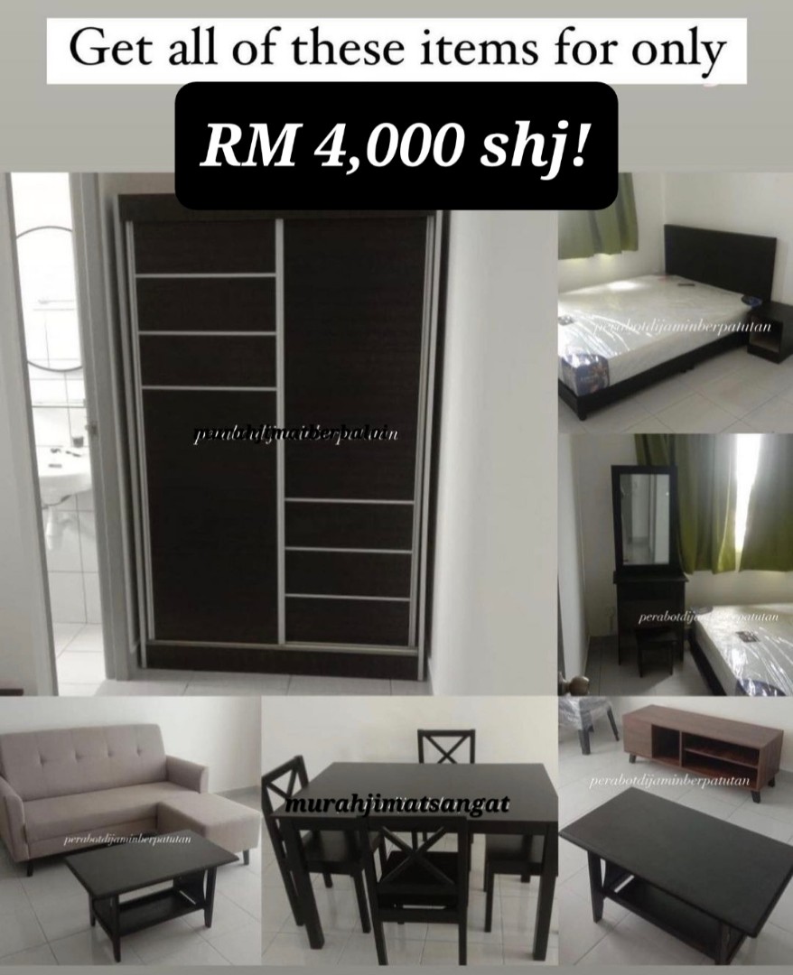 Set perabot basic sofa meja makan almari, Furniture & Home Living ...