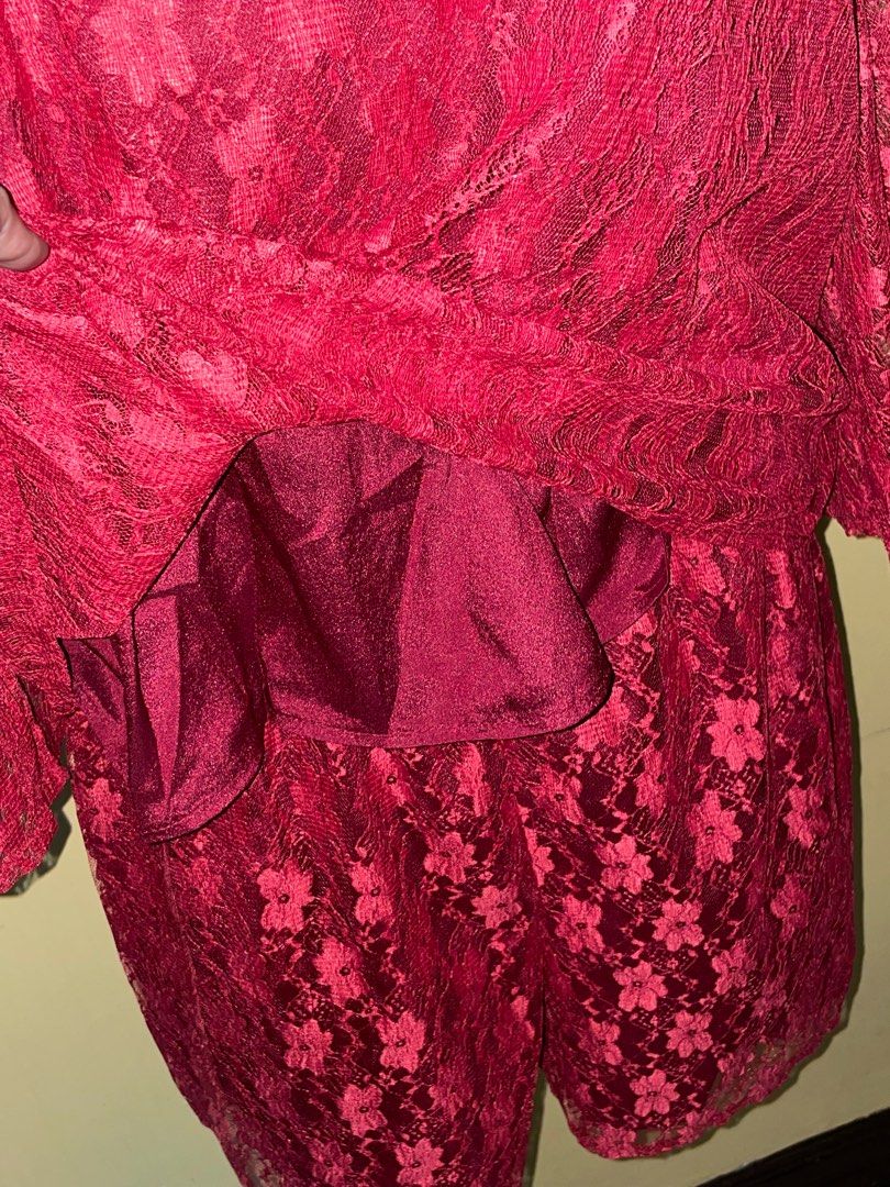Shein curve plus size maroon red lace set coords coordinates terno ...
