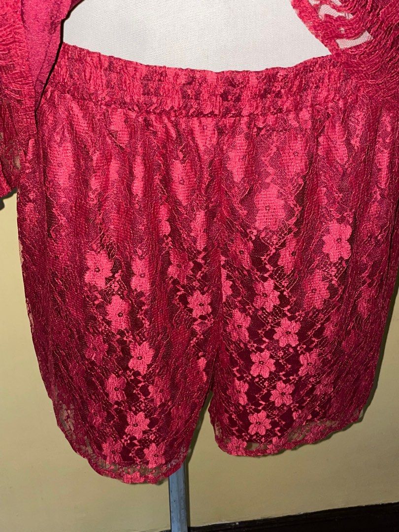 Shein curve plus size maroon red lace set coords coordinates terno ...