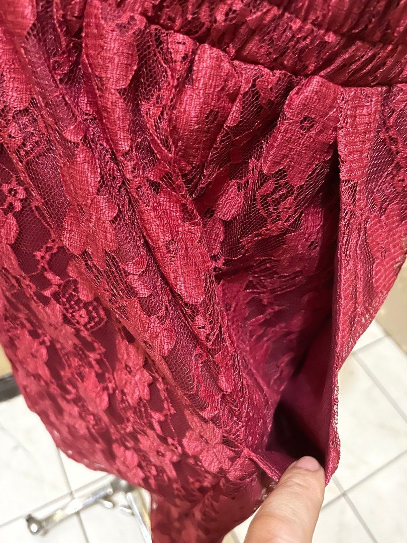 Shein curve plus size maroon red lace set coords coordinates terno ...