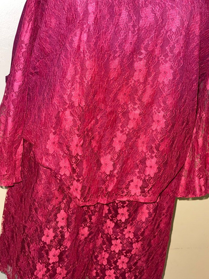 Shein curve plus size maroon red lace set coords coordinates terno ...