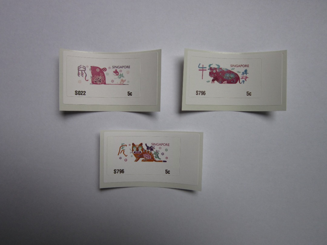 Singapore Zodiac SAM Label Postage Stamps - Rat, Ox & Tiger, Hobbies ...