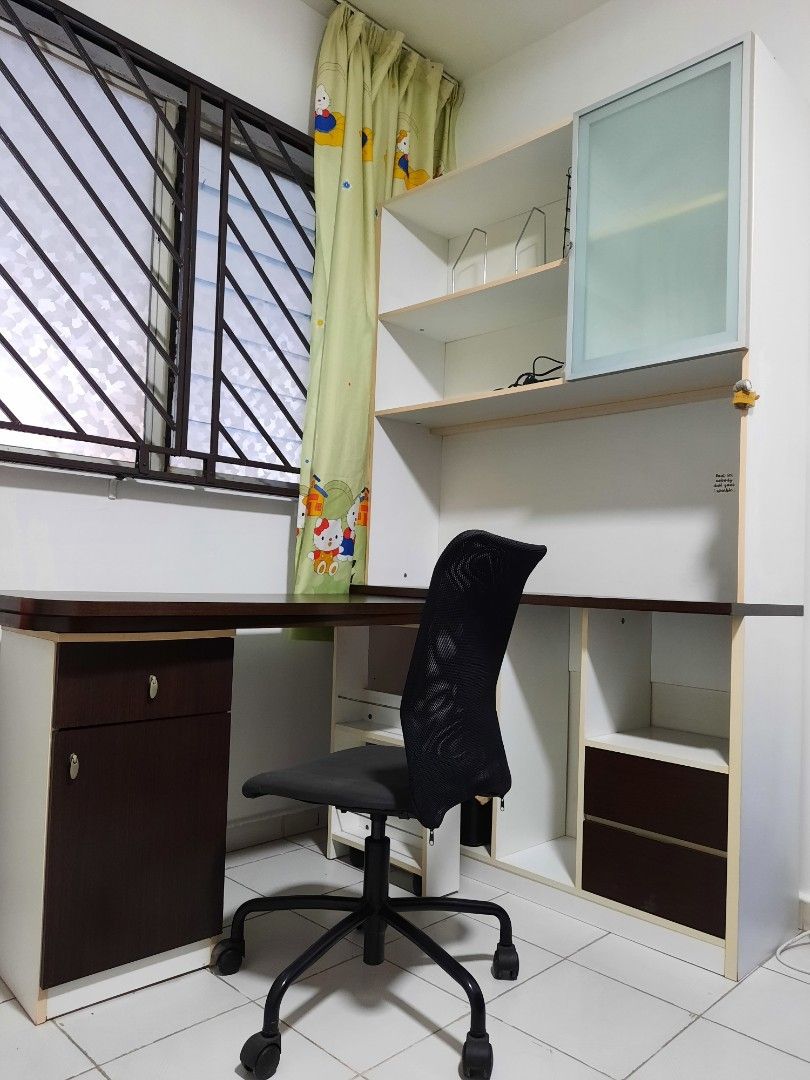 Study table linked with bookshelf, Furniture & Home Living, Furniture ...