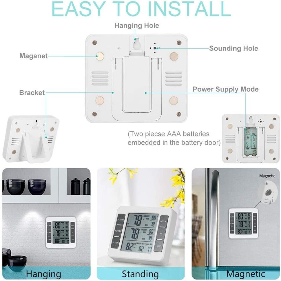 Suplong Fridge Freezer Thermometer Indoor Digital Temperature Sensor ...