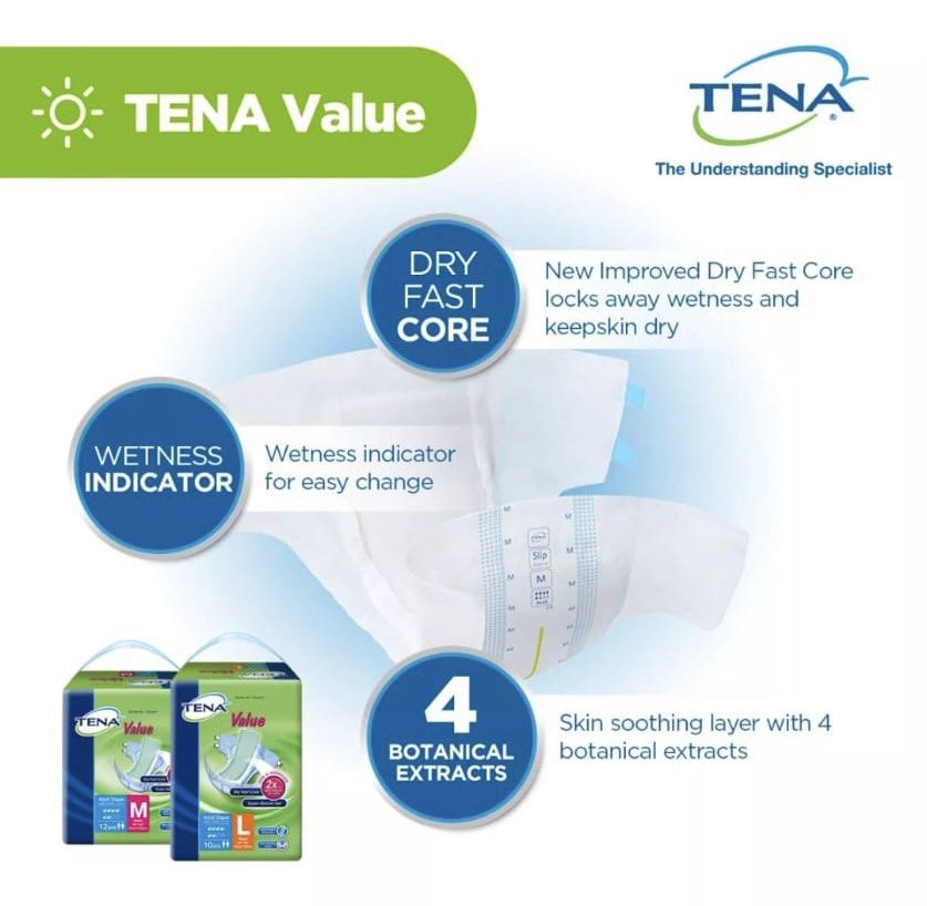 Tena Value Adult Diaper (M size) 1 carton, Health & Nutrition, Assistive & Rehabilatory Aids ...