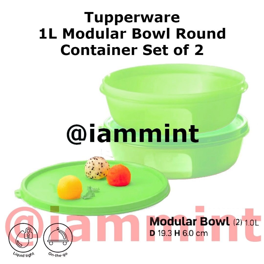 Tupperware 1L Round Modular Bowl Container Set of 2, Furniture & Home ...