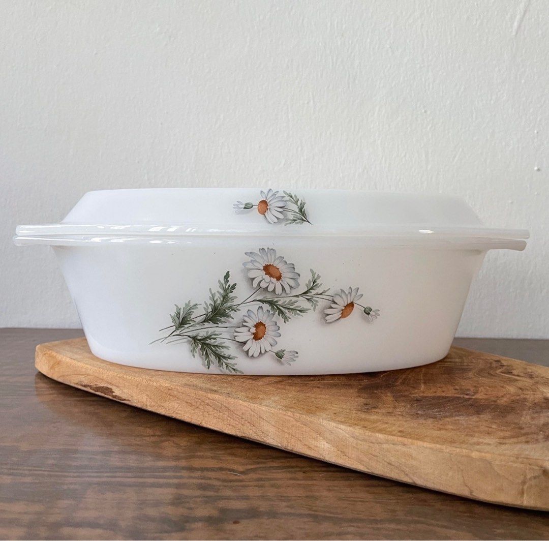 Vintage Arcopal France oval casserole serving dish platter with daisy ...