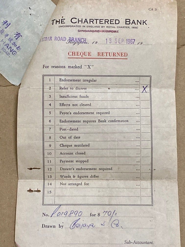 Vintage Chartered Bank Cheque Return Document, Hobbies & Toys ...
