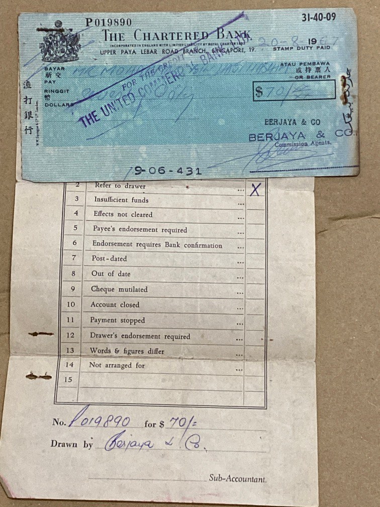 Vintage Chartered Bank Cheque Return Document, Hobbies & Toys, Memorabilia & Collectibles ...