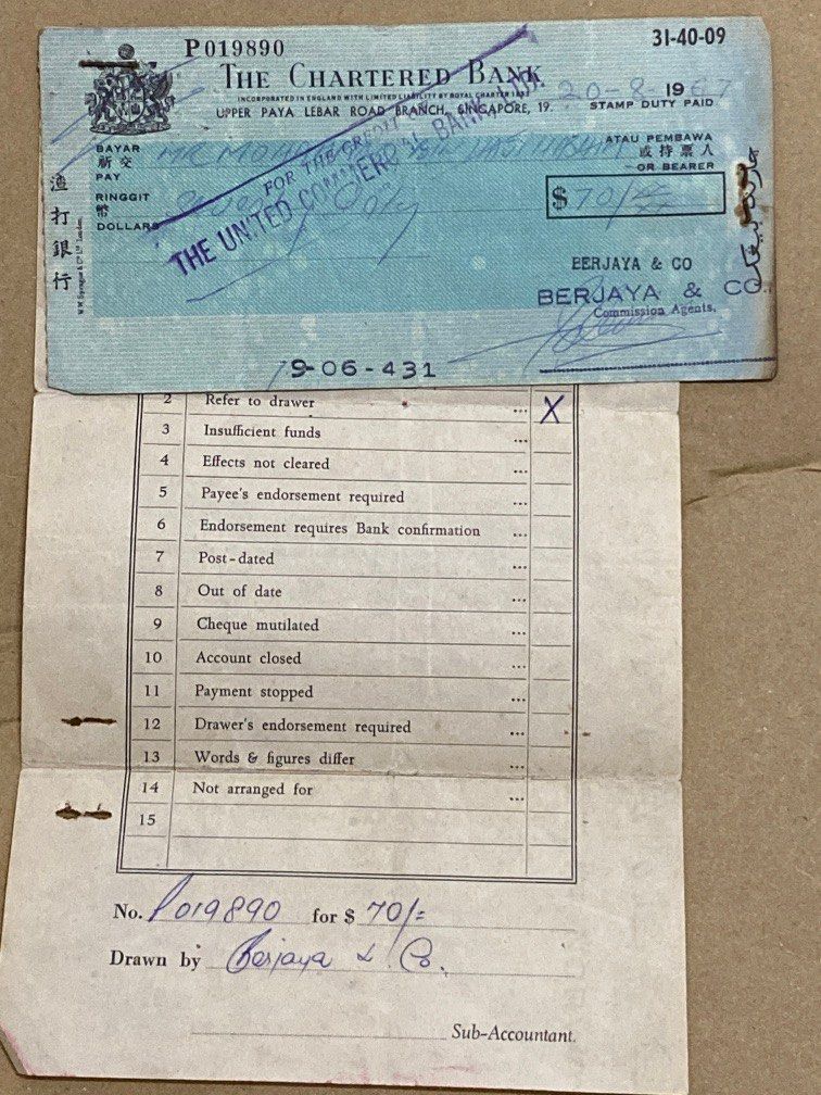 Vintage Chartered Bank Cheque Return Document, Hobbies & Toys ...