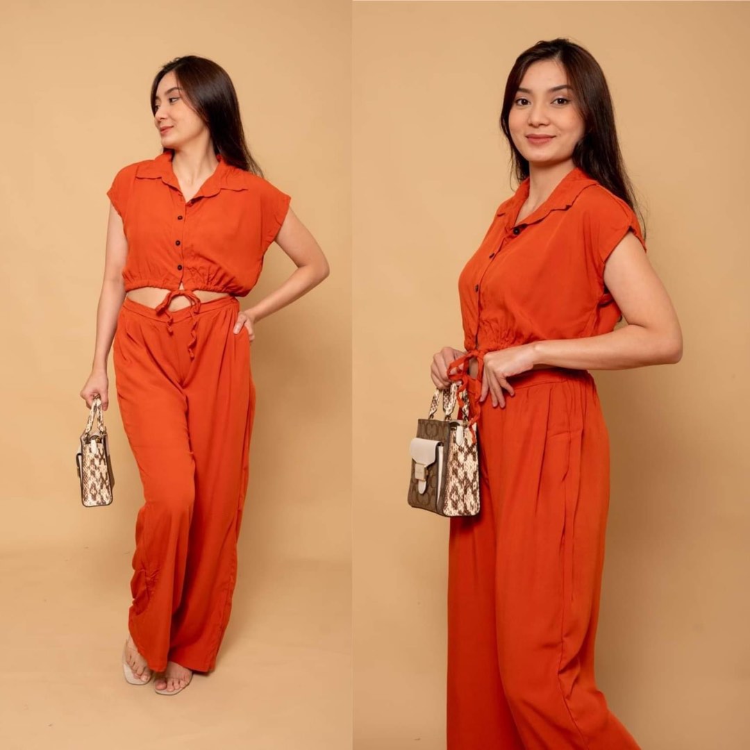 Womens terno semi crop top, Women's Fashion, Dresses & Sets, Sets or ...