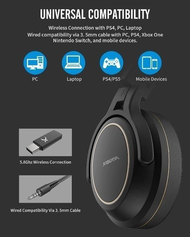 XIBERIA G01 Wireless Gaming Headset with 5.8GHz Mic, Anti-Interference ...