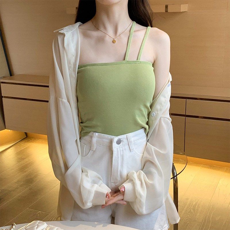 [5 COLORS] 3-Way Toga x Spag Strap Camisole Ribbed Top, Women's Fashion ...