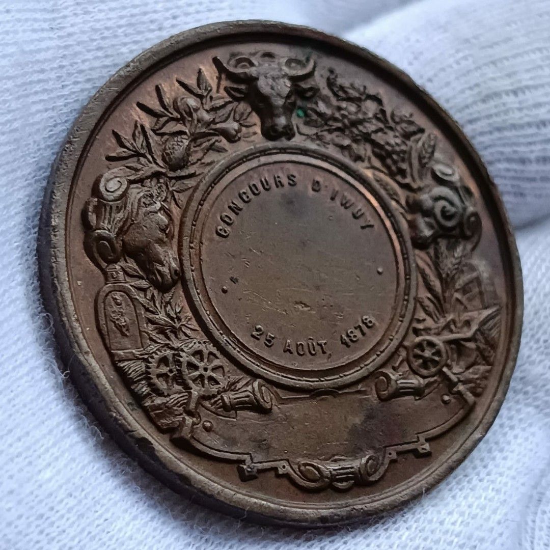 [ANTIQUE bronze Medal] 1878 Kingdom of Belgium- Leopold II, Agriculture ...