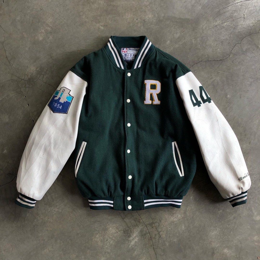 Harga nett Baseball Jacket Vintage Varsity Baseball INHA Univ Lather 90s, Fesyen Pria, Pakaian ...