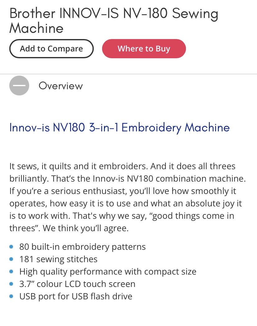 Brother NV180 Sewing Machine, Hobbies & Toys, Stationery & Craft, Craft Supplies & Tools on ...