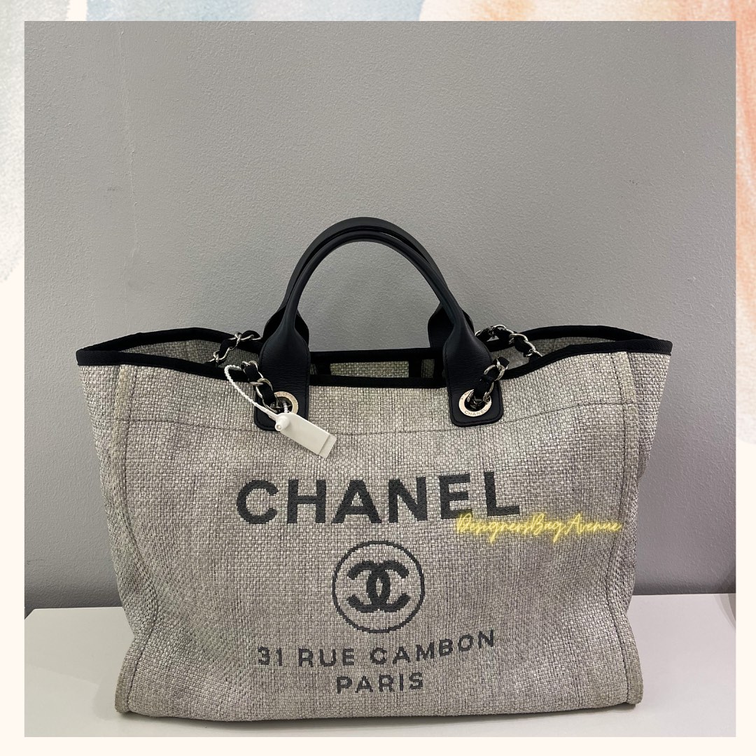 Chanel Woven Straw Raffia Extra Large Deauville Tote White/Black ...