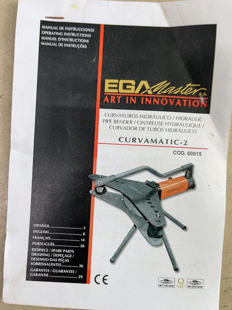 EGA MASTER Hydraulic Pipe Bender Curvamatic-2 COD.60015, Hobbies & Toys ...