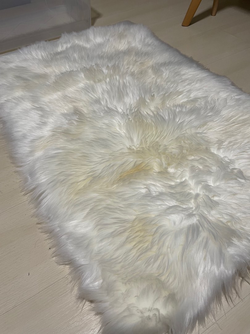 Fluffy furry white and golden rug carpet, Furniture & Home Living, Home ...