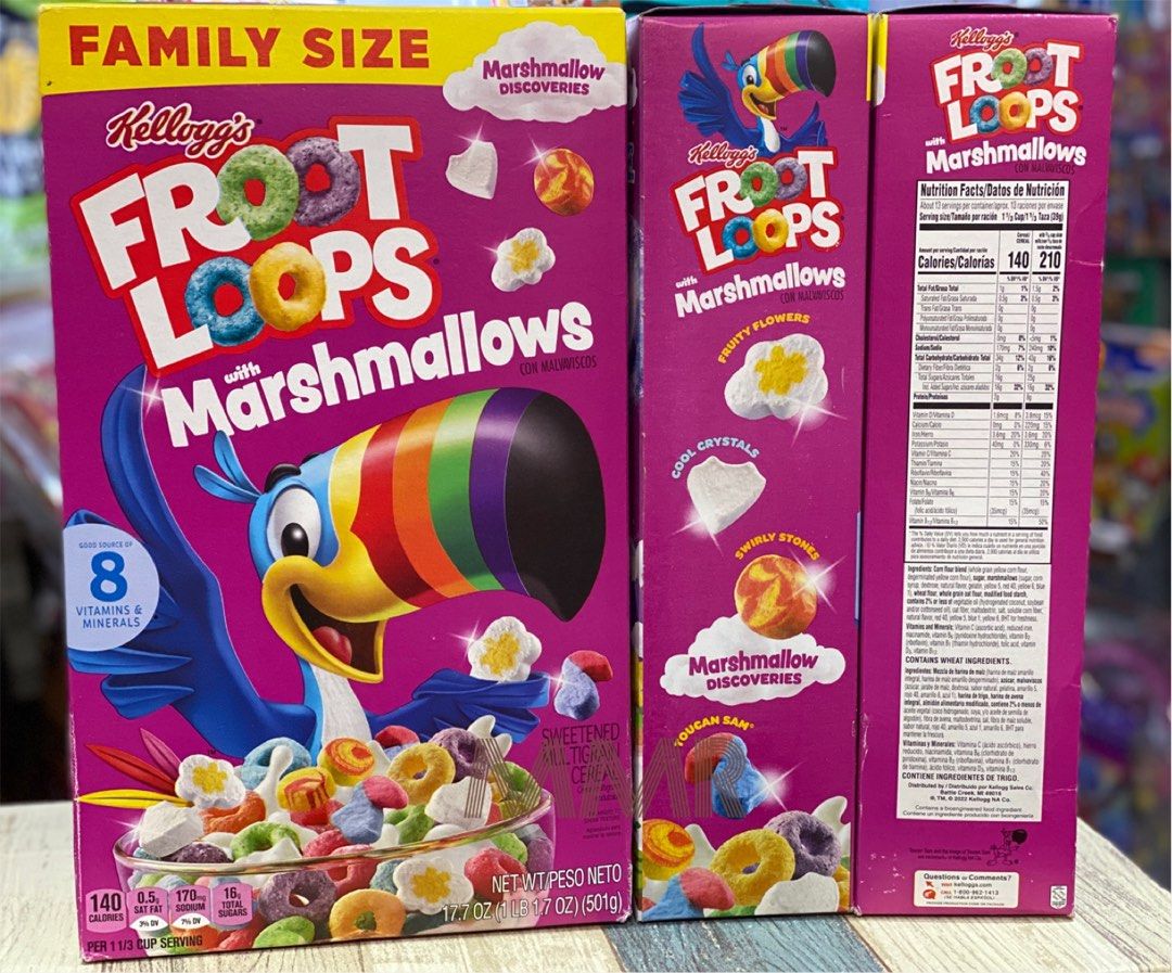 Froot Loops Marshmallow Family size, 嘢食 & 嘢飲, 包裝食物&即食食物 - Carousell