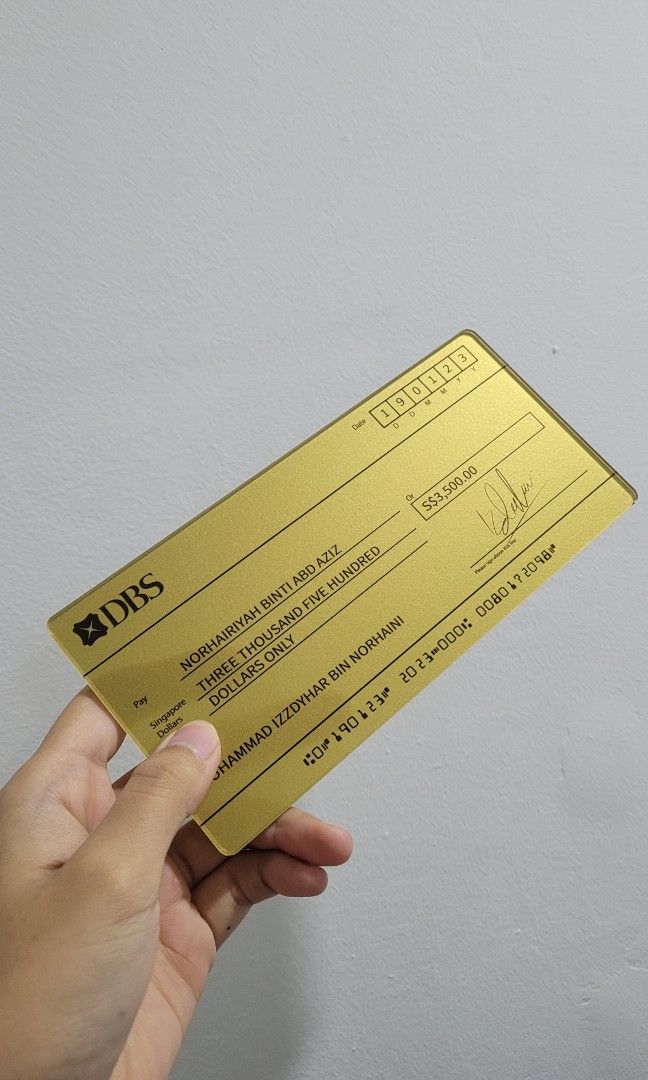 Gold & Silver laminated Acrylic Cheque, Hobbies & Toys, Stationery ...