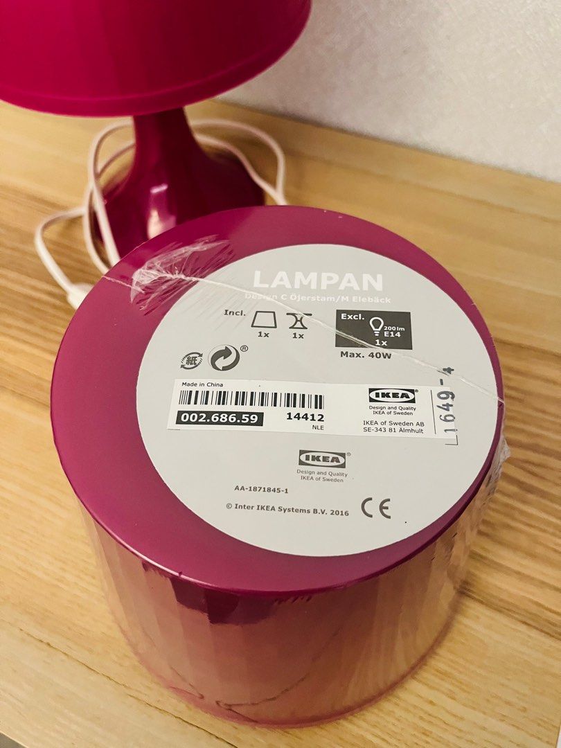 IKEA LAMPAN Table Lamp pink 29cm, Furniture & Home Living, Lighting ...