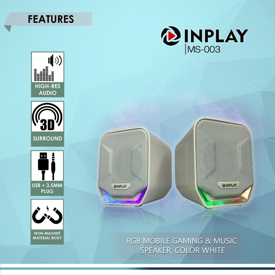 INPLAY (MS-003) RGB MOBILE GAMING & MUSIC SPEAKER, COLOR WHITE, Audio ...