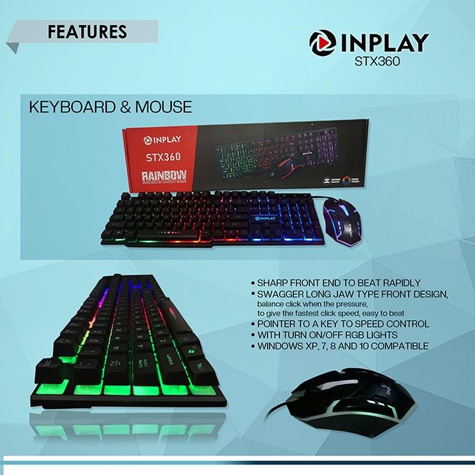 INPLAY STX360 RAINBOW/ RGB SUSPENDED BACKLIGHT GAME KEYBOARD AND MOUSE ...
