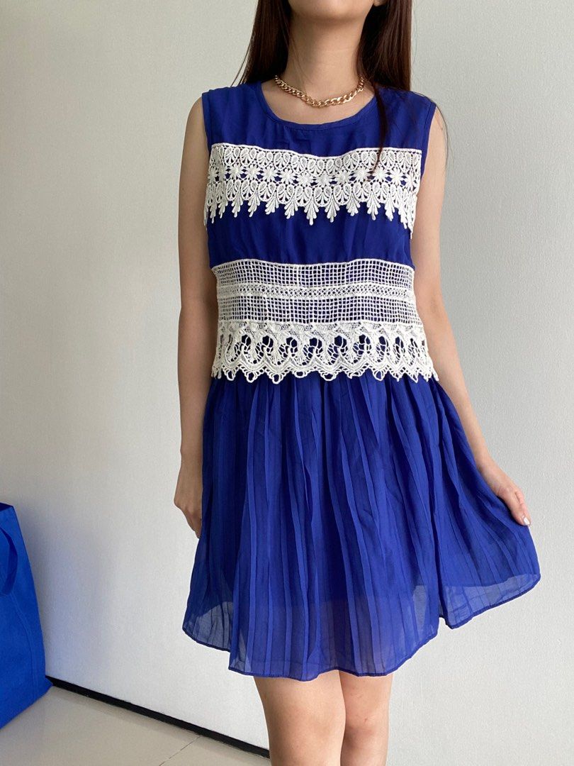 Korean blue mini dress, Fesyen Wanita, Pakaian Wanita, Gaun & Rok di ...