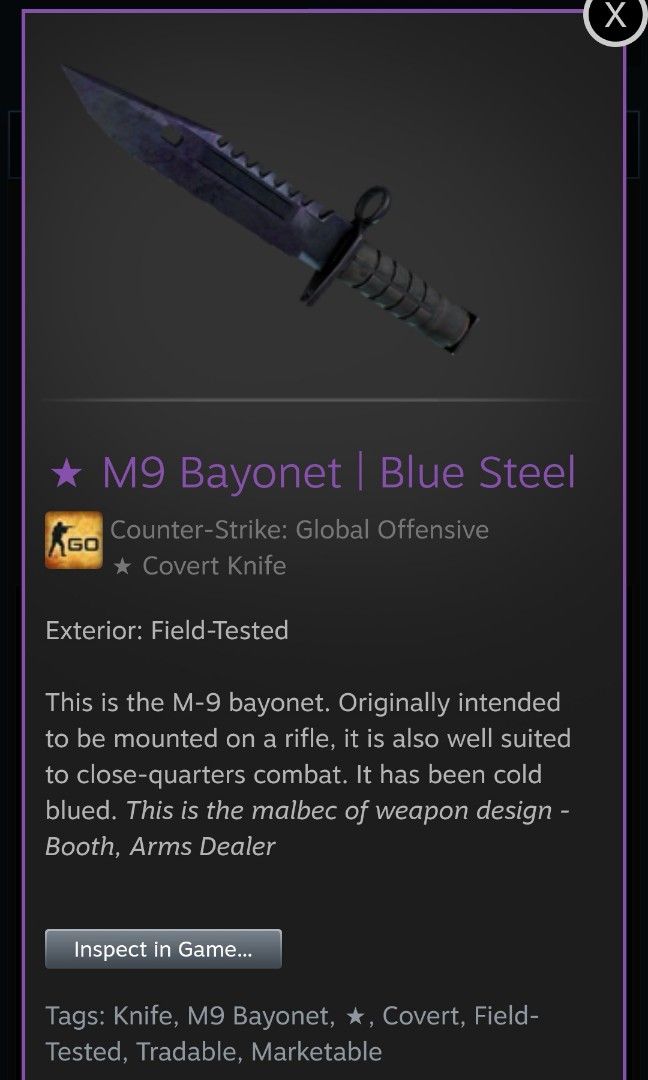 M9 Bayonet blue steel FT csgo knives gloves skins, Video Gaming, Gaming ...